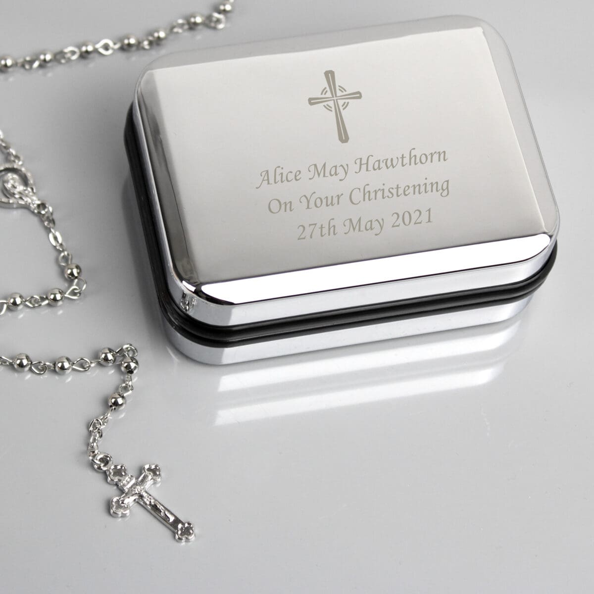 Personalised Silver Cross Trinket Box - Ideal For Rosary Beads - ForYou.ie