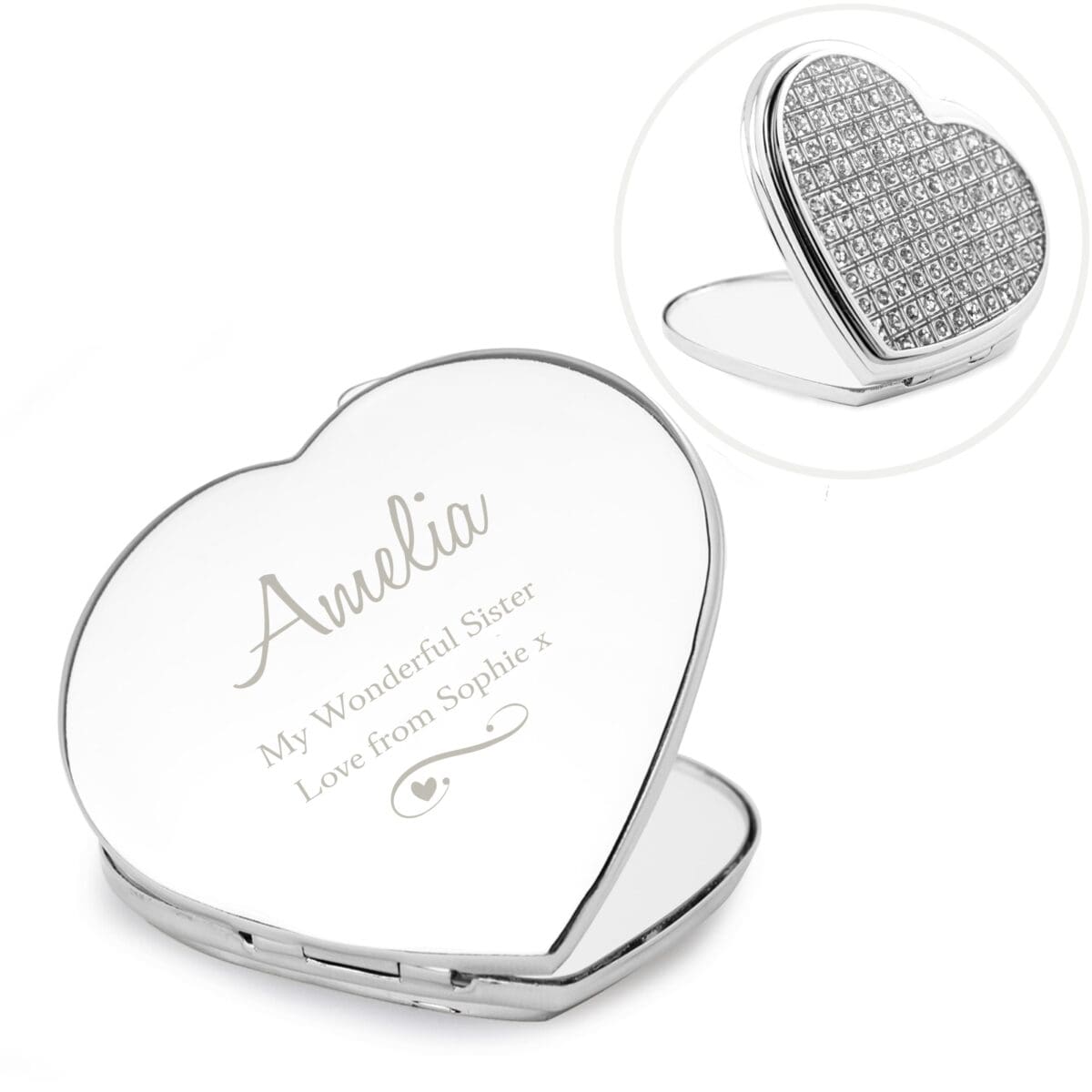 Personalised Swirls & Hearts Diamante Heart Compact Mirror - ForYou.ie