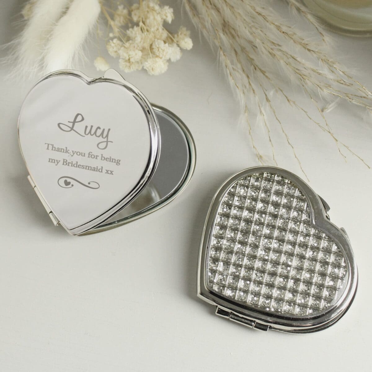 Personalised Swirls & Hearts Diamante Heart Compact Mirror - ForYou.ie