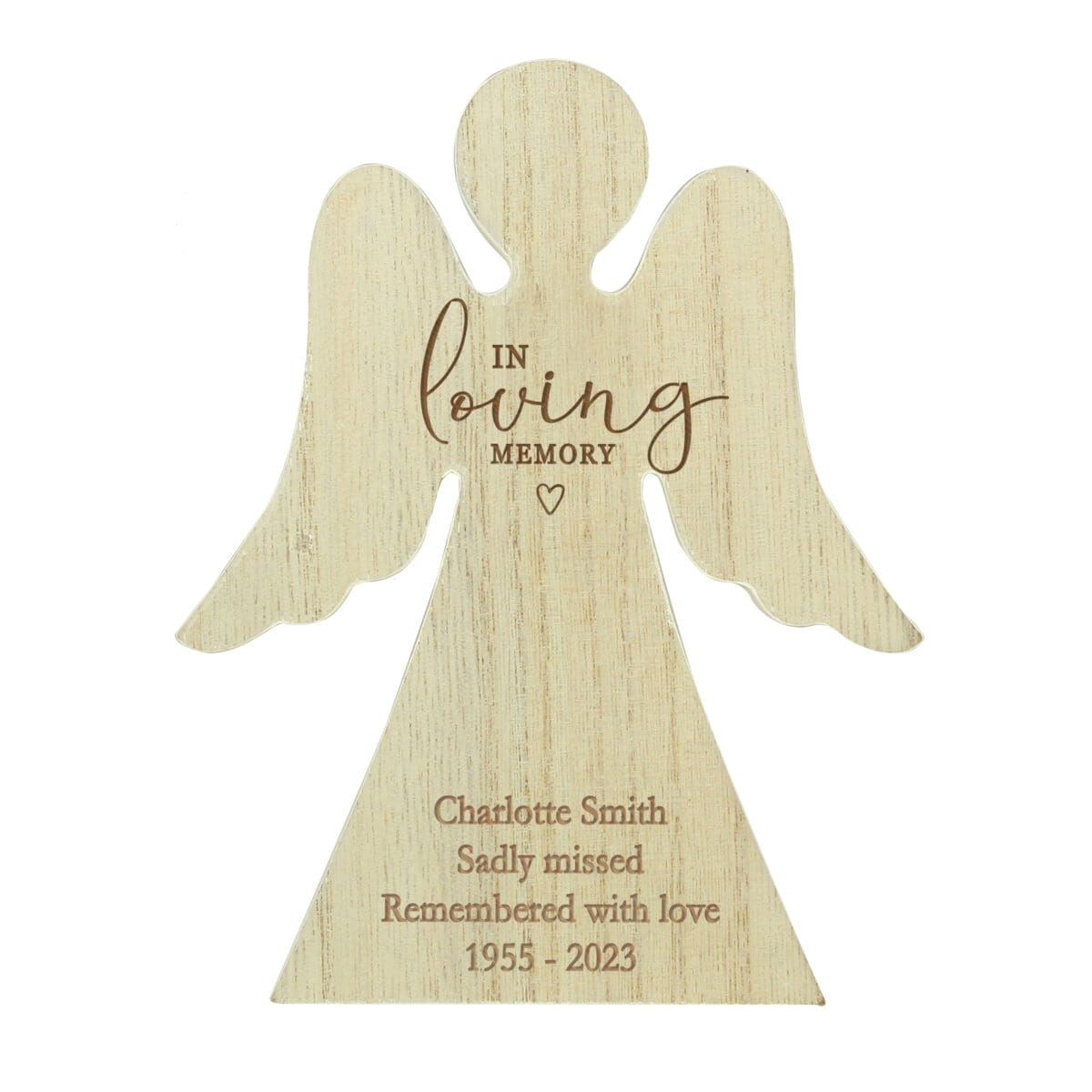 Personalised In Loving Memory Rustic Wooden Angel Decoration - ForYou.ie