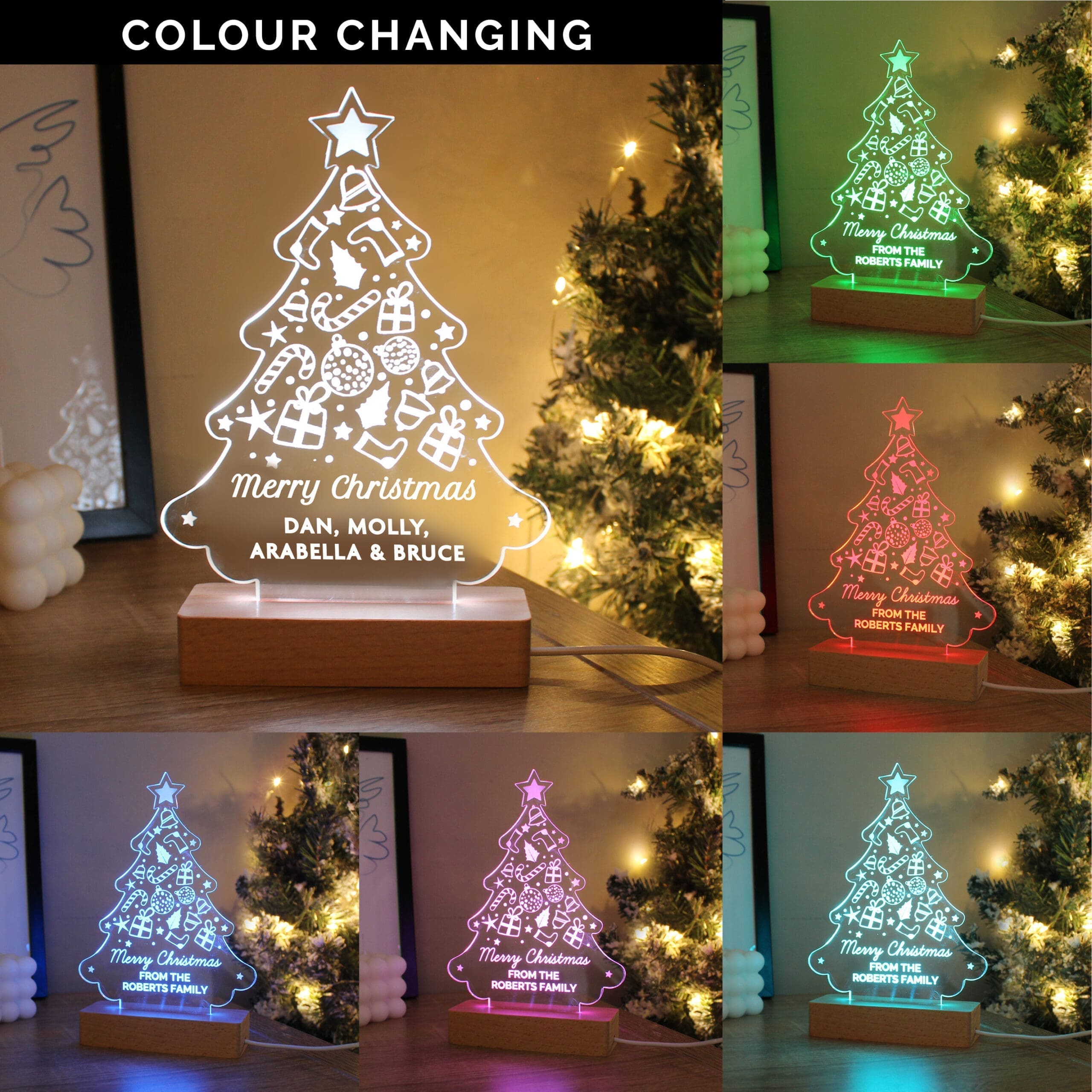 Personalised Christmas Tree Wooden Based LED Light - ForYou.ie