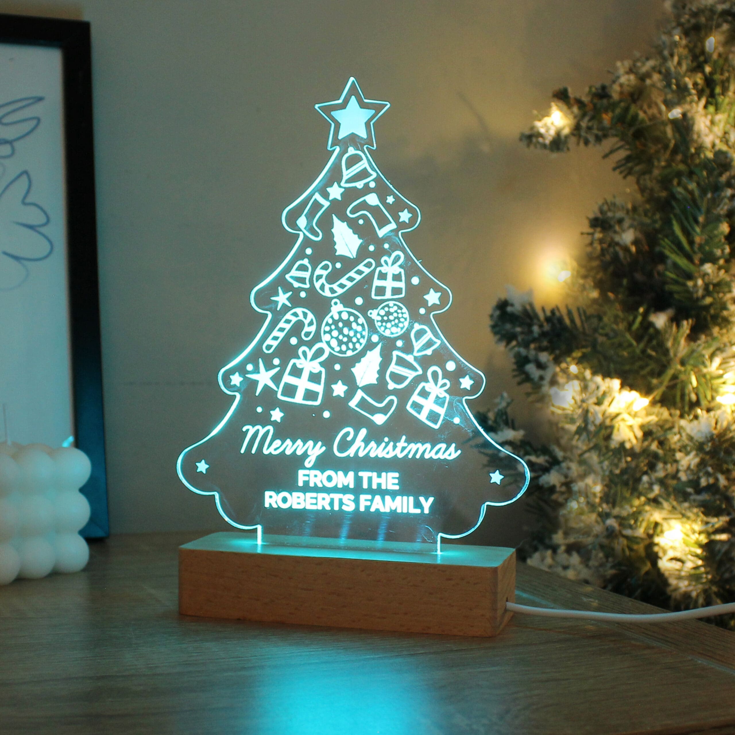 Personalised Christmas Tree Wooden Based LED Light - ForYou.ie