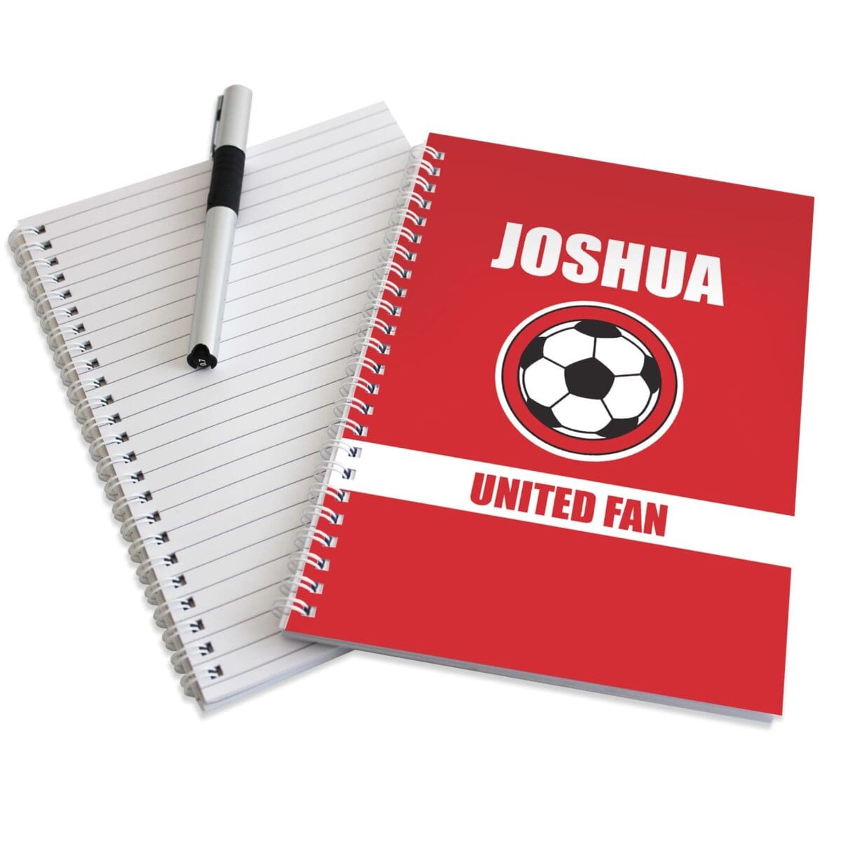 Personalised Red Football Fan A5 Notebook - ForYou.ie