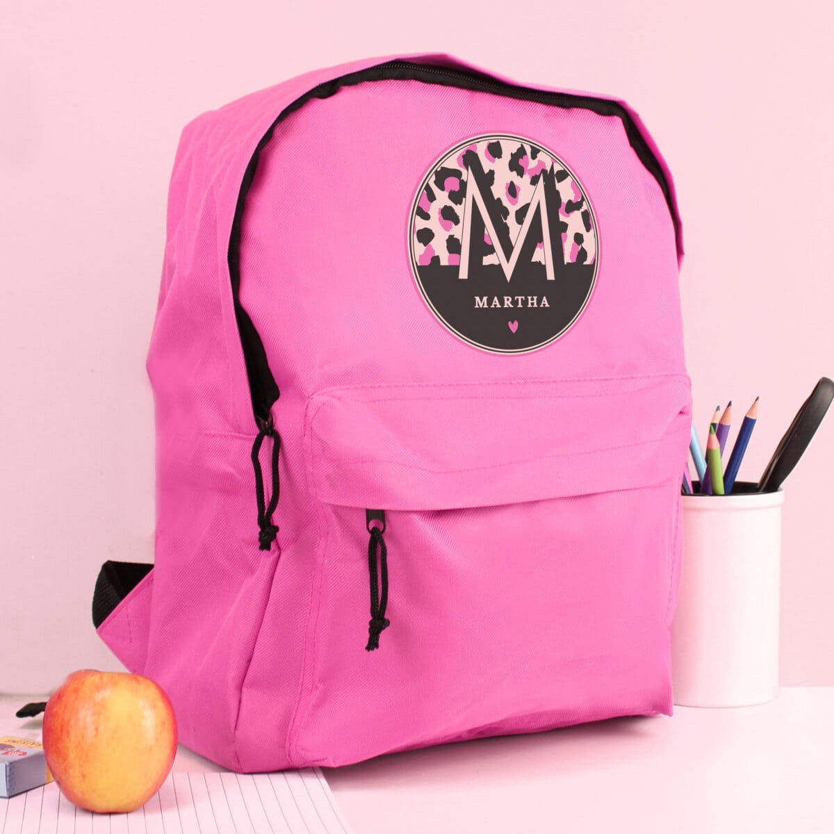 Personalised Leopard Print Pink Backpack - ForYou.ie