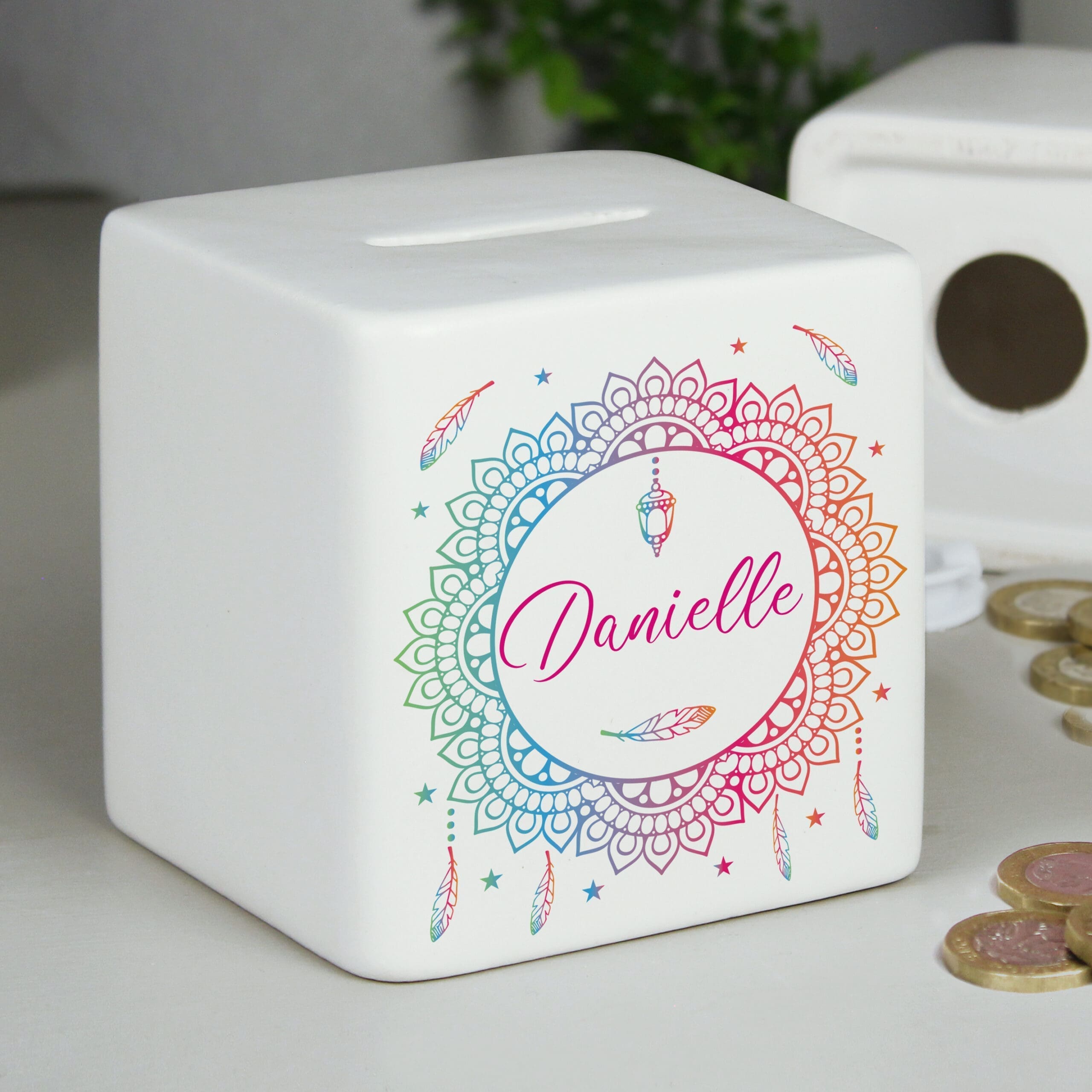Personalised Dreamcatcher Ceramic Square Money Box - ForYou.ie