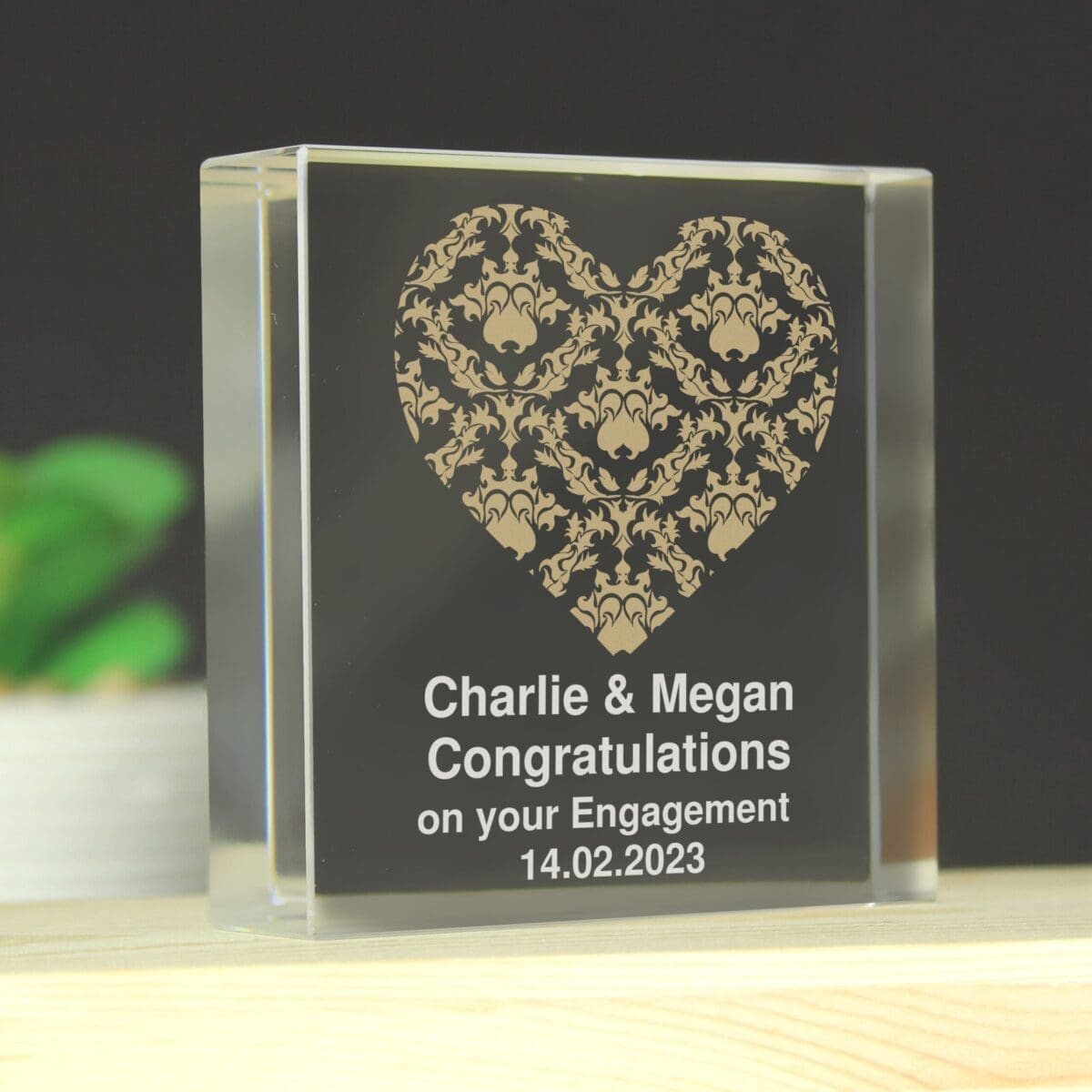 Personalised Gold Damask Heart Crystal Token - ForYou.ie