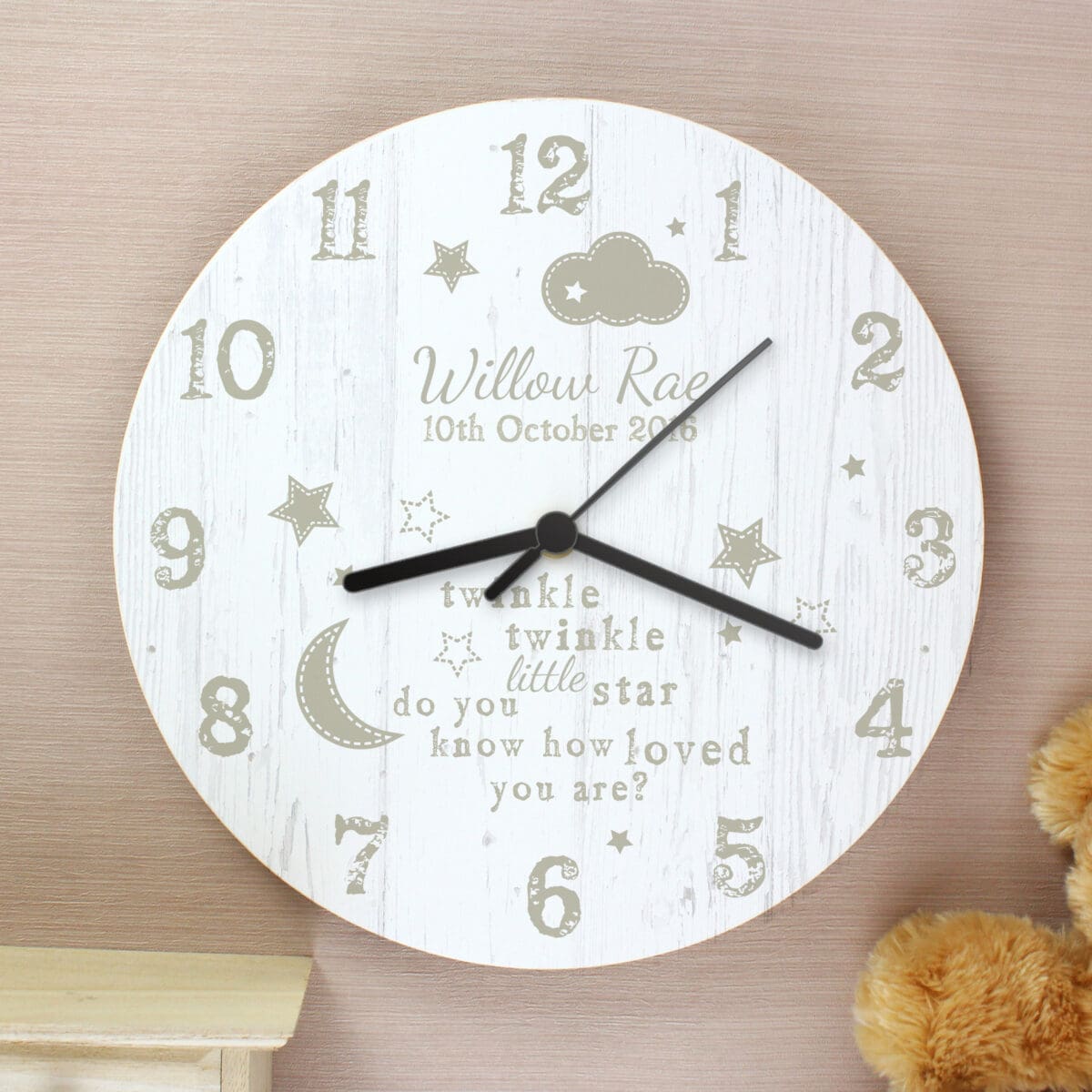 Personalised Twinkle Twinkle Shabby Chic Large Wooden Clock - ForYou.ie