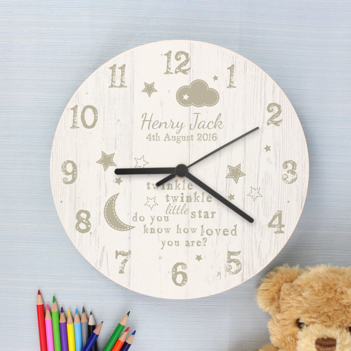 Personalised Twinkle Twinkle Shabby Chic Large Wooden Clock - ForYou.ie