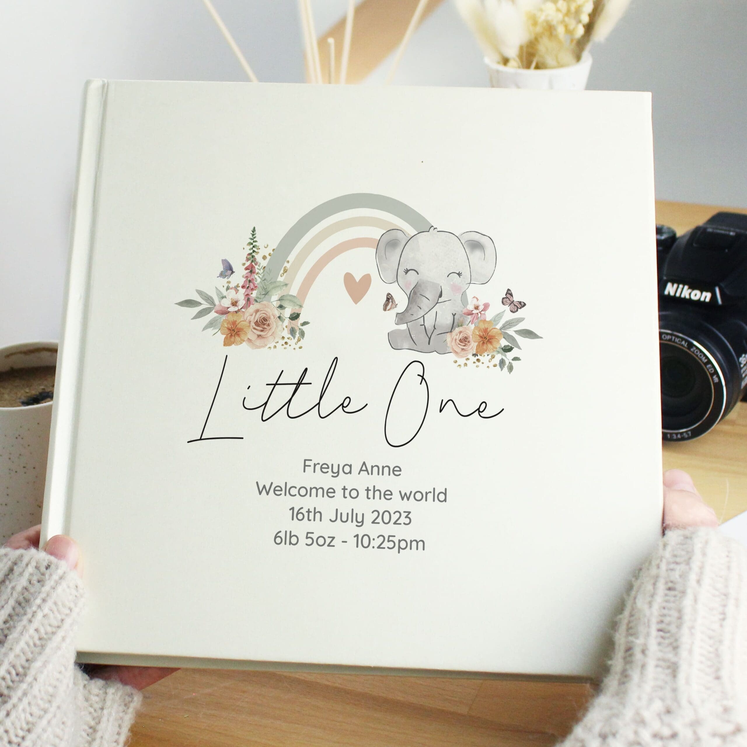 Personalised Floral Elephant Square Photo Album - ForYou.ie