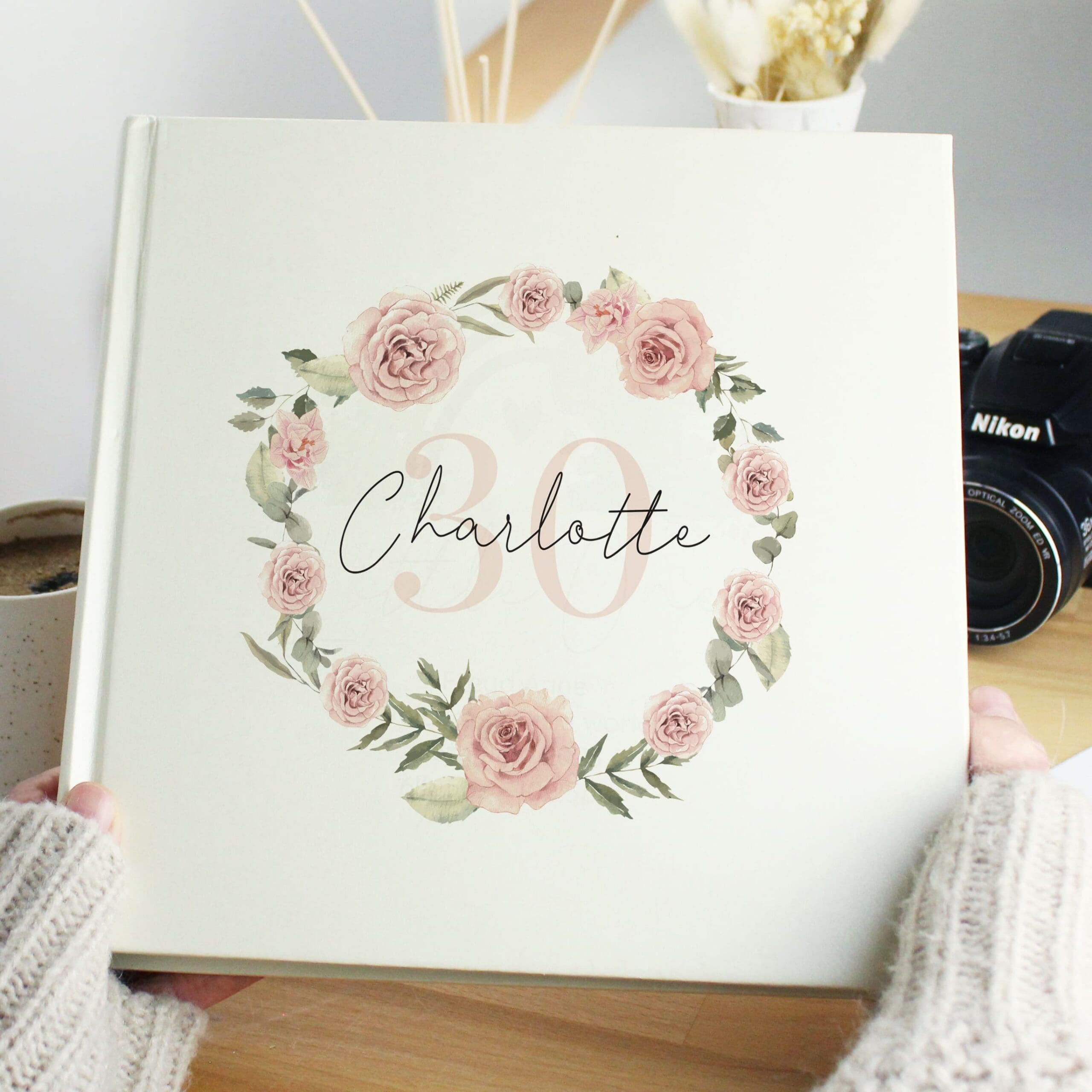 Personalised Floral Wreath Square Photo Album - ForYou.ie