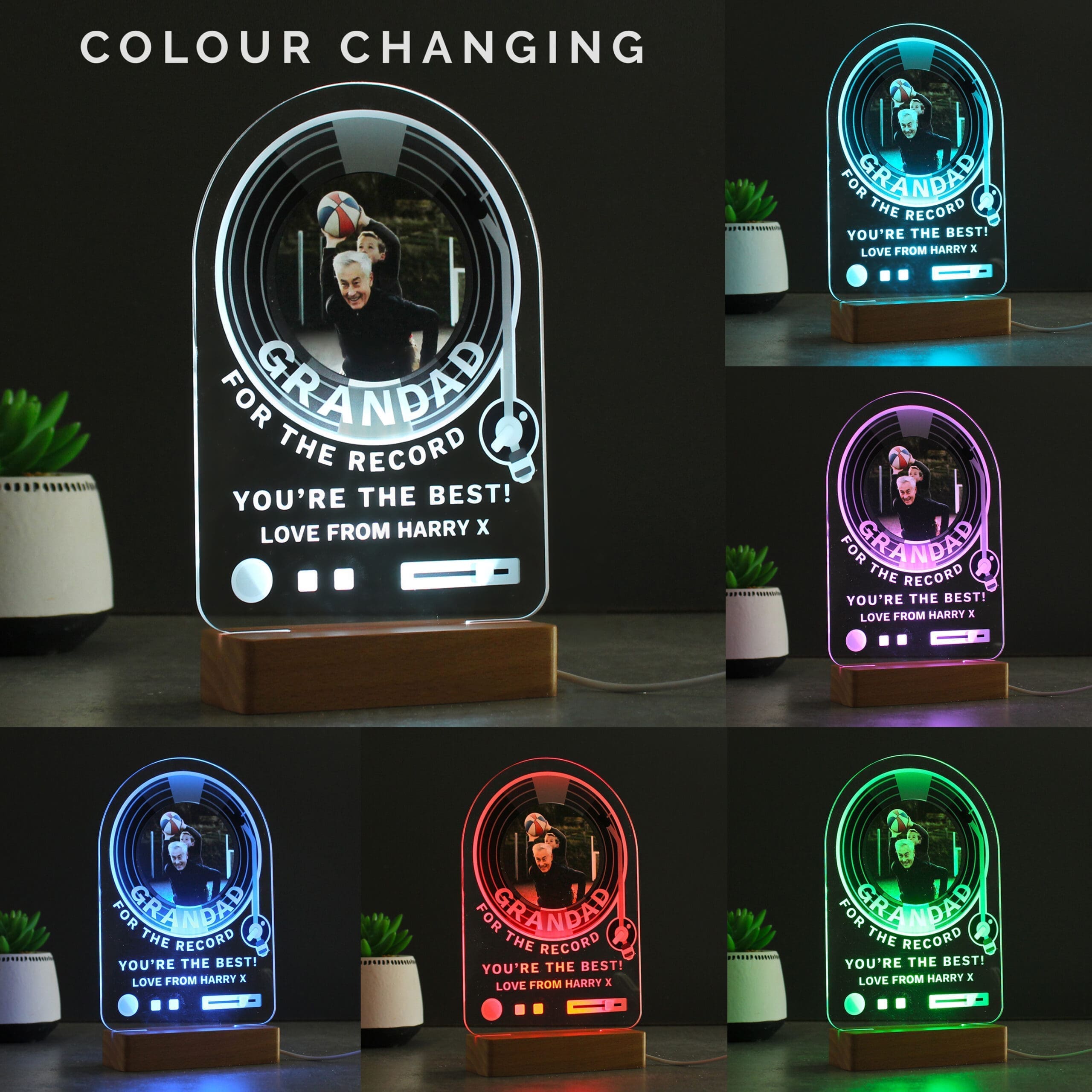 Personalised Record Photo Upload Wooden Based LED Light - ForYou.ie