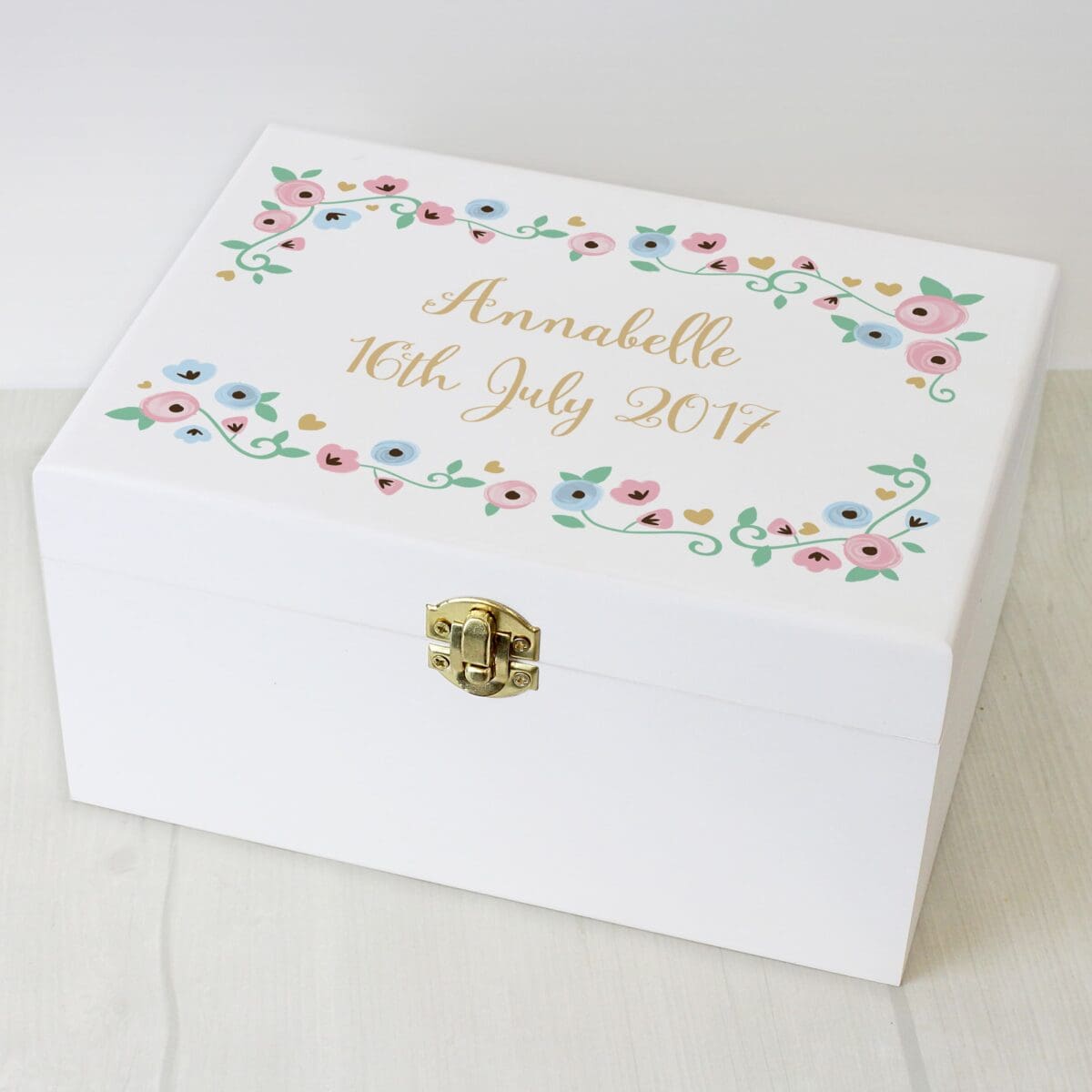 Personalised Fairytale Floral White Wooden Keepsake Box - ForYou.ie