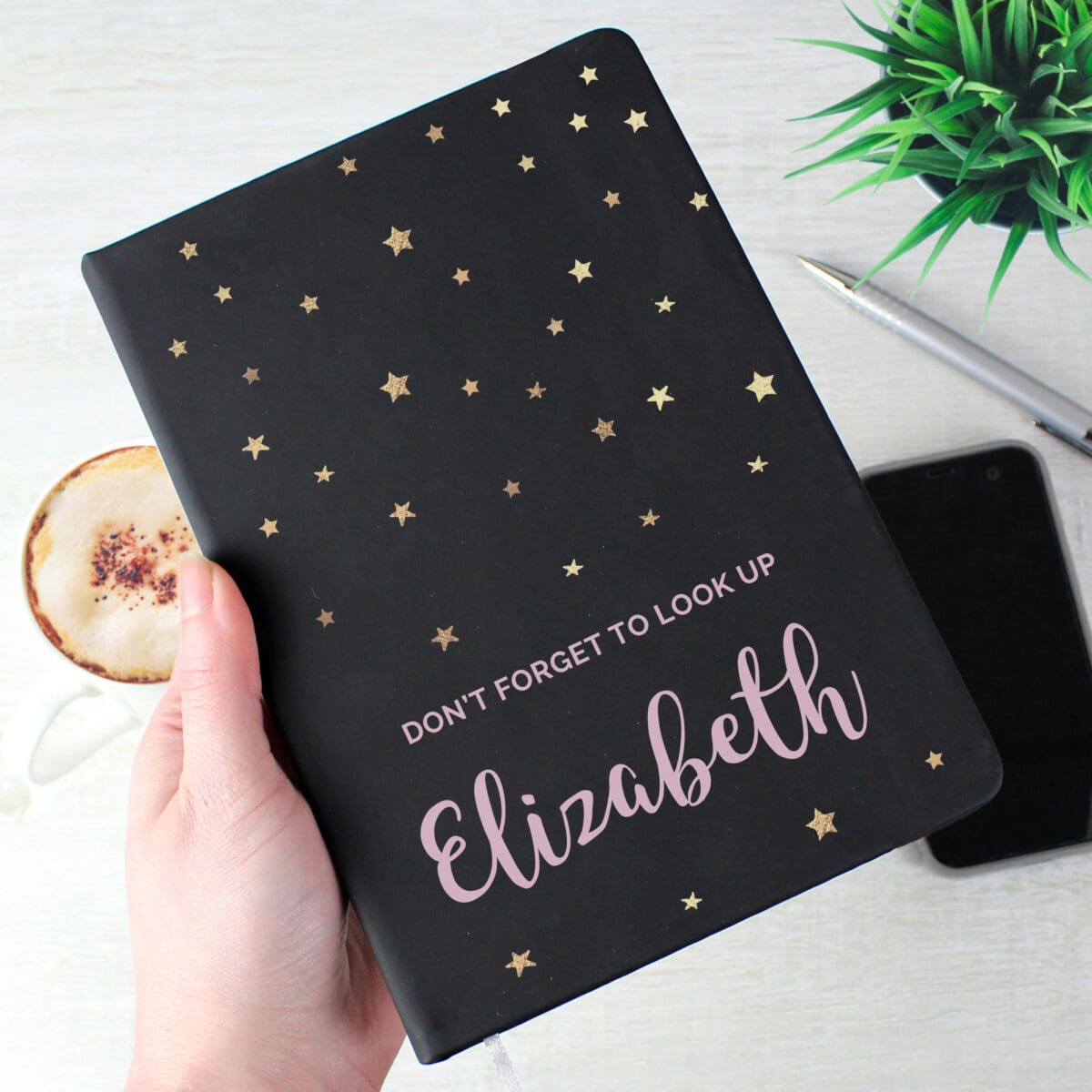 Personalised Starry Black Hardback Notebook - ForYou.ie