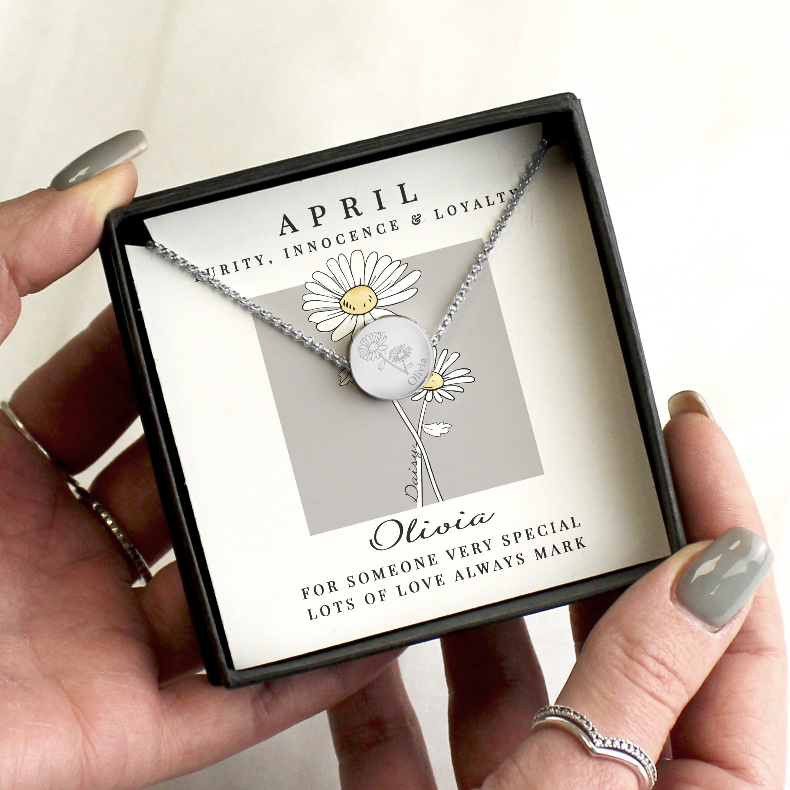 Personalised April Birth Flower Necklace and Box - ForYou.ie
