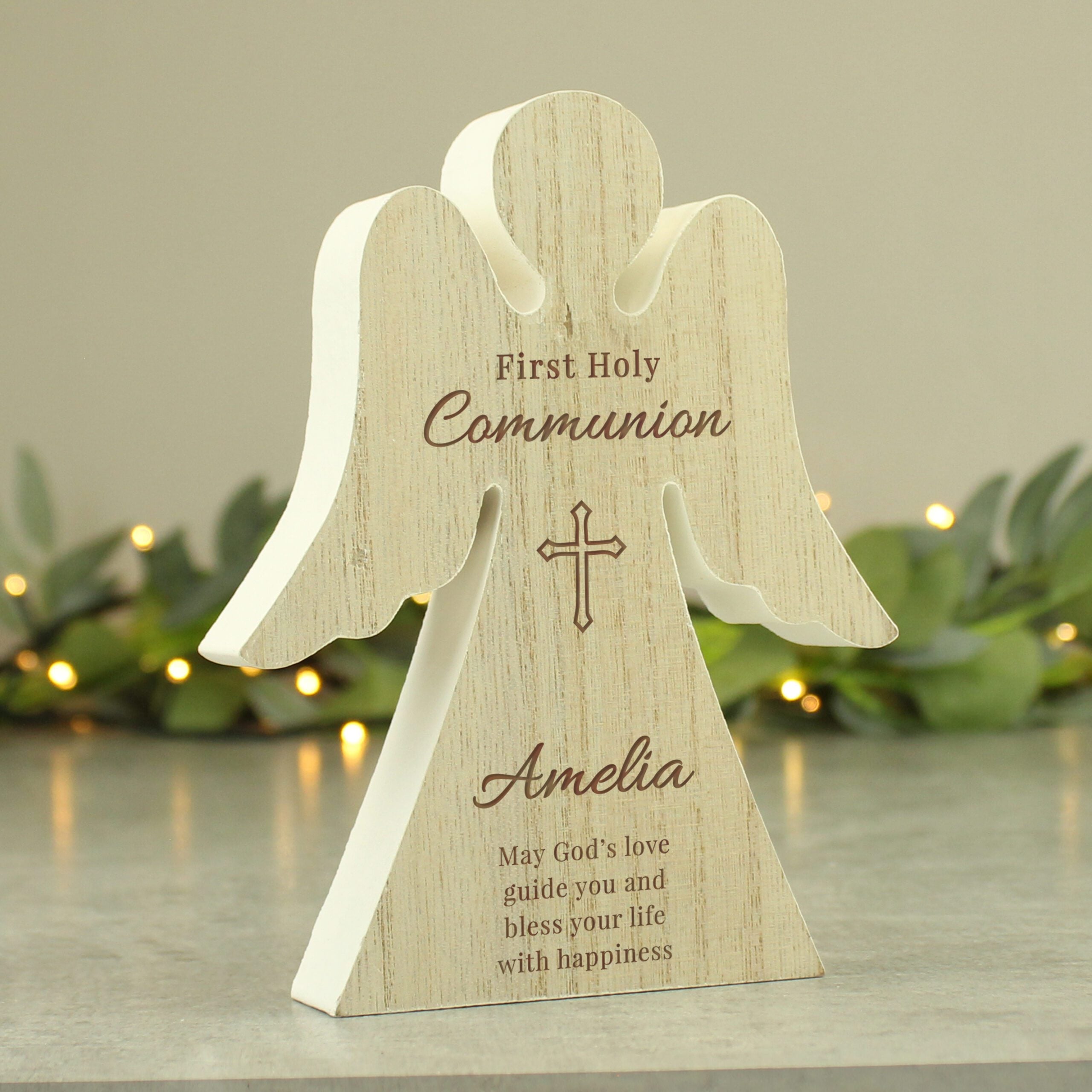 Personalised First Holy Communion Rustic Wooden Angel Decoration ...