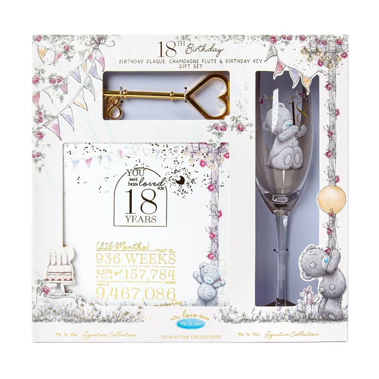 Me to You Tatty Teddy 18th Plaque, Glass and Key Gift Set - ForYou.ie