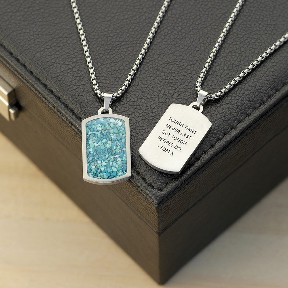 Personalised Men's Blue Turquoise Dog Tag Necklace - ForYou.ie